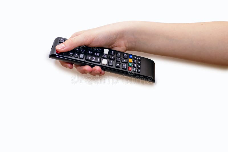 The Human Hand Holds a Remote Control from the TV on a White Background ...
