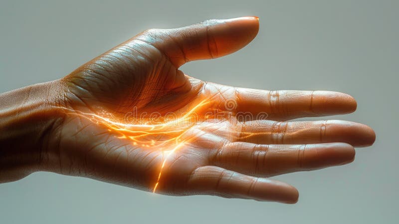 Human Hand Glowing with Dynamic Orange Energy. Stock Photo - Image of ...