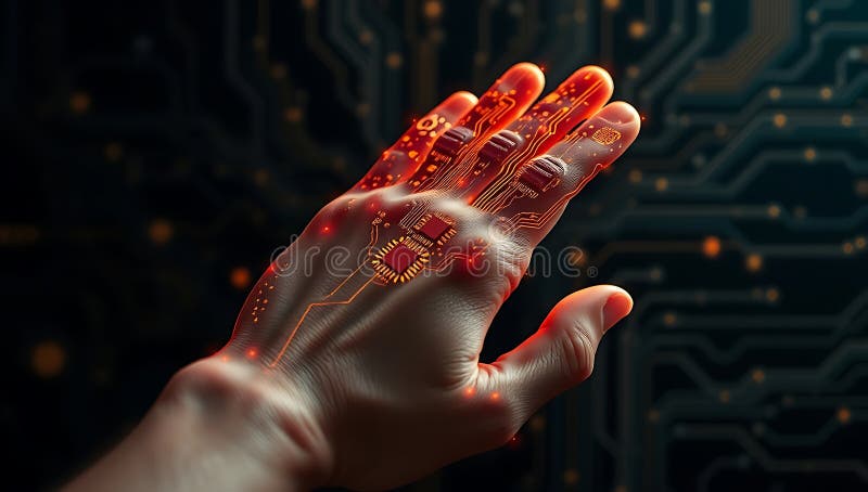 A Human Hand Integrated with Circuitry Technology Stock Illustration ...