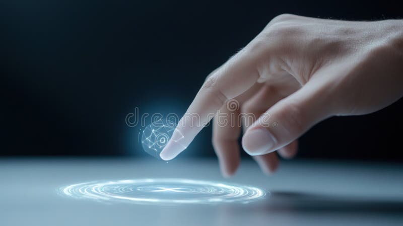 A Human Hand Interacting with an AI Digital Button Stock Illustration ...