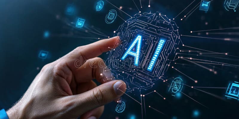 Human Hand Interacting with AI Interface, Digital Tech and Artificial ...