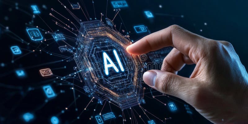 Human Hand Interacting with AI Interface, Digital Tech and Artificial ...