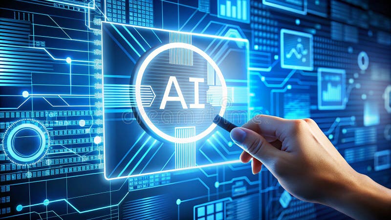 Human Hand Interacting with an Artificial Intelligence Interface on a ...
