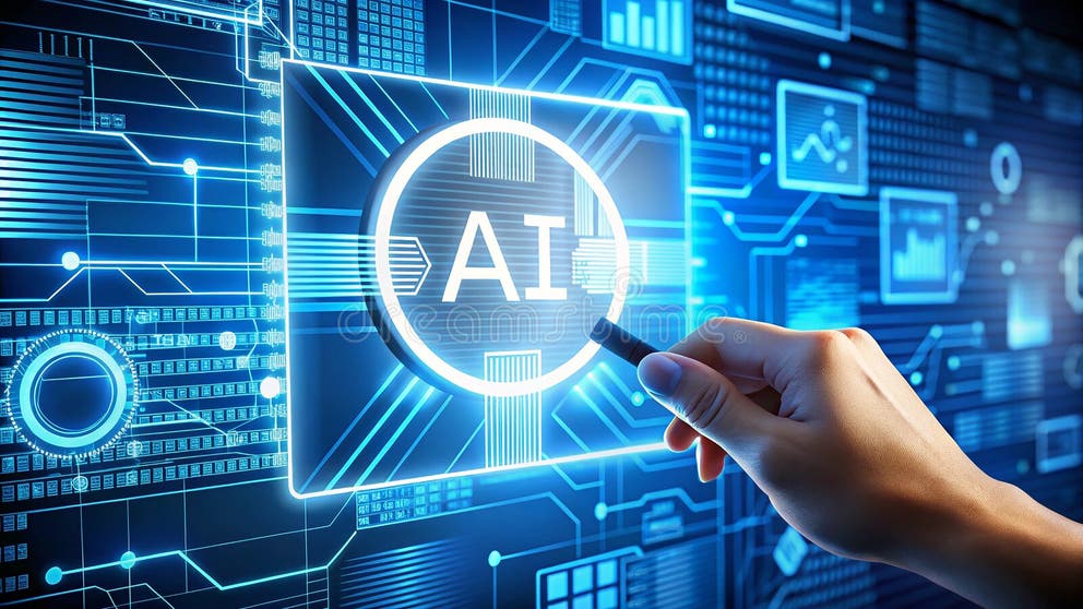 Human Hand Interacting with an Artificial Intelligence Interface on a ...