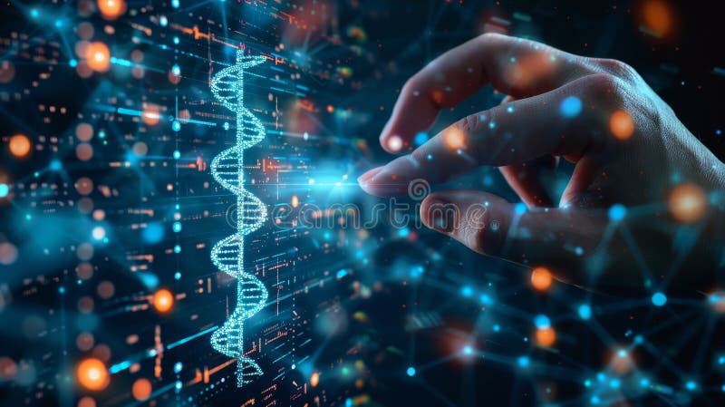 Human Hand Interacting with Digital DNA Helix Stock Photo - Image of ...