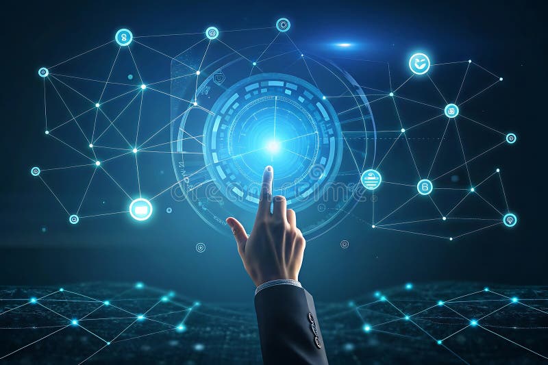 Human Hand Interacting with a Digital Futuristic Network Connection ...