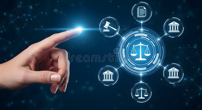 Human Hand Interacting with Digital Legal System Interface and Justice ...