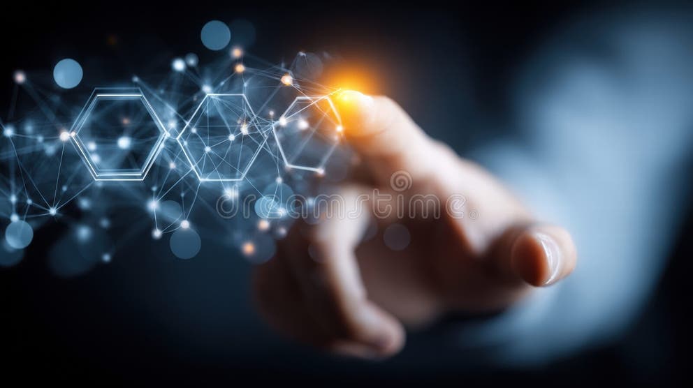 Human Hand Interacting with a Digital Network, Representing Technology and Data. Stock Photo ...