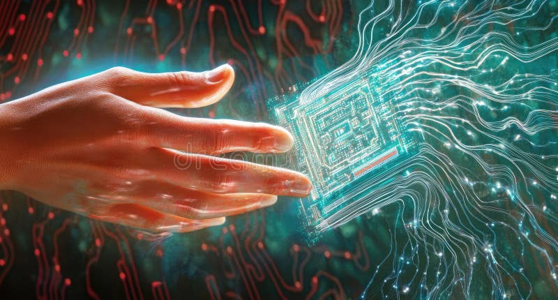 AI Hand & Microchip stock illustration. Illustration of light - 386727381