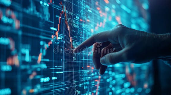 Human Hand Interacting with Futuristic Data Visualization Interface Stock Illustration ...