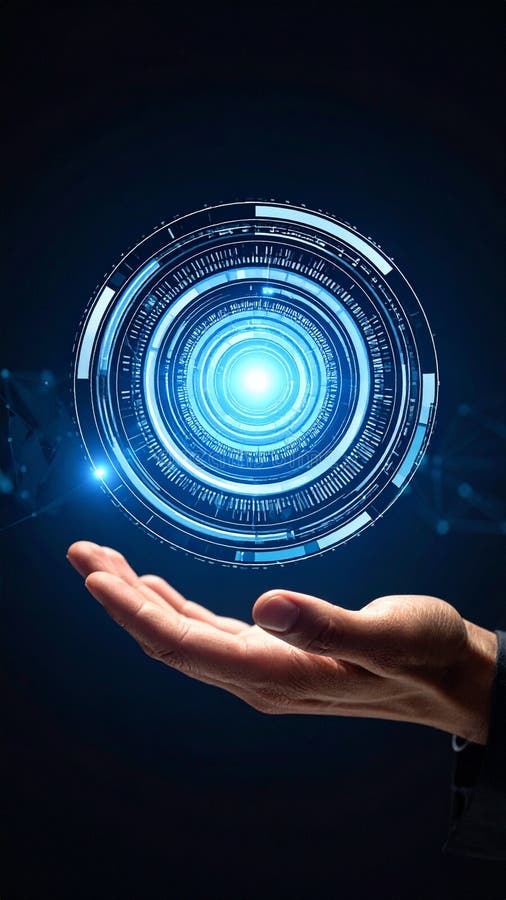 Human Hand Interacting with Glowing Blue Futuristic Digital Interface ...