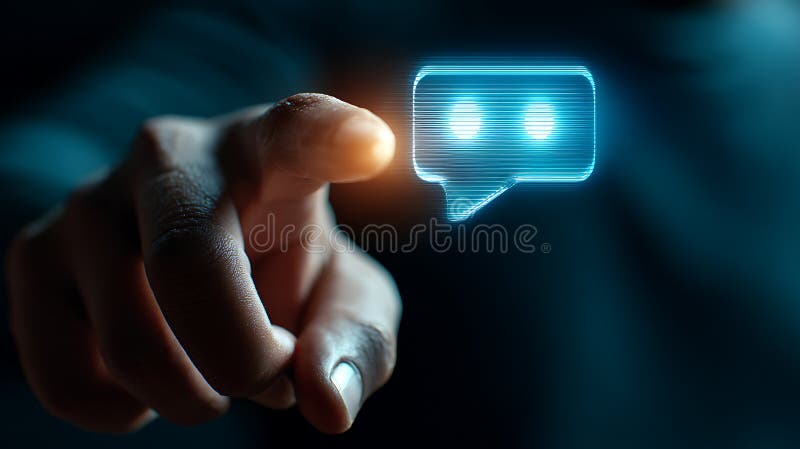 Human Hand Interacting with Holographic Chatbot Interface Representing ...