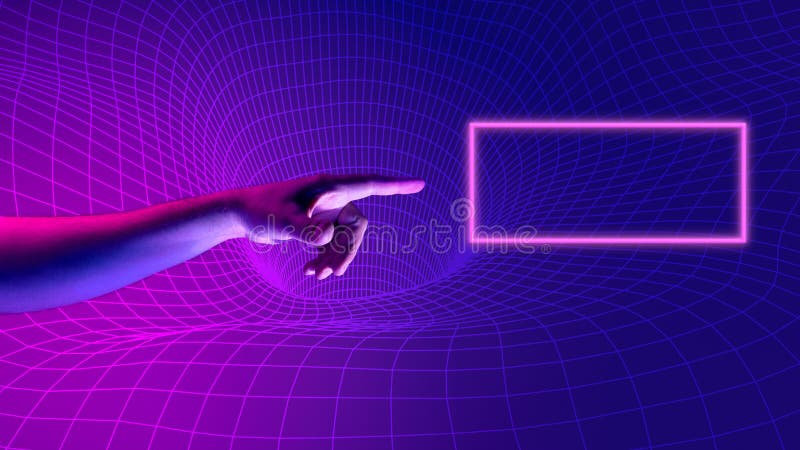Human Hand Interacting in Motion with Geometric Glowing Figure ...