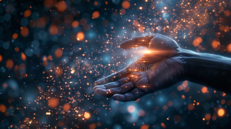 A Hand Conjuring Magical Lights.AI Generated Image Stock Image - Image ...