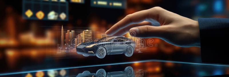 Human Hand Interacting with Technological Holograms.Banner Stock ...