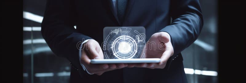 Human Hand Interacting with Technological Holograms. a Man is Touching ...