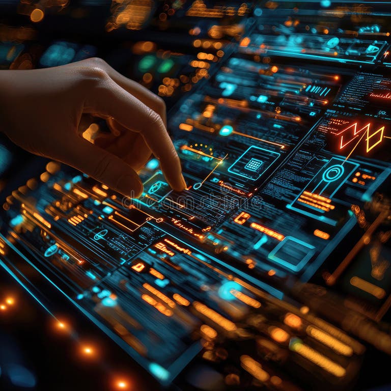 Futuristic Data Interface with Hand Interaction Technology Control ...