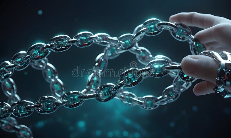 Hand Linking Digital Chain AI Generative Stock Image - Image of ...