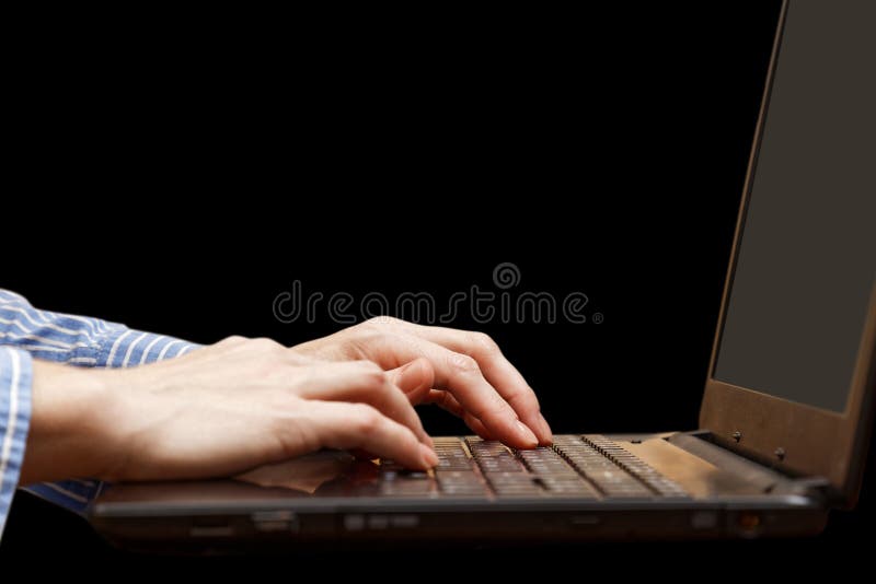Human Hand on the Keyboard of Notebook Stock Image - Image of female ...