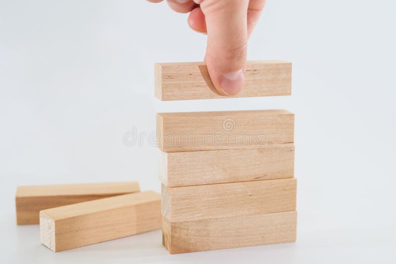 The Human Hand Lays Down Wooden Blocks Stock Image - Image of build ...