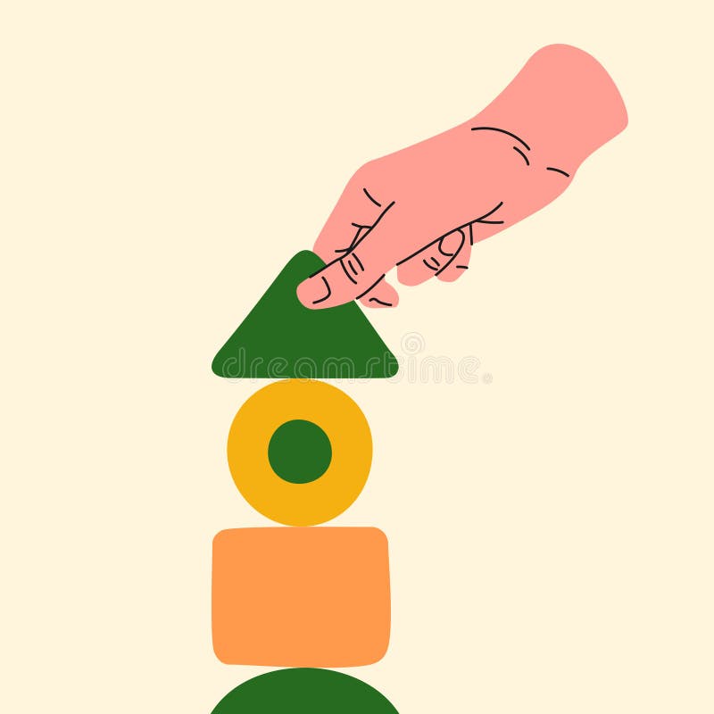 A Human Hand on a Light Background Puts Geometric Shapes on Top of Each ...