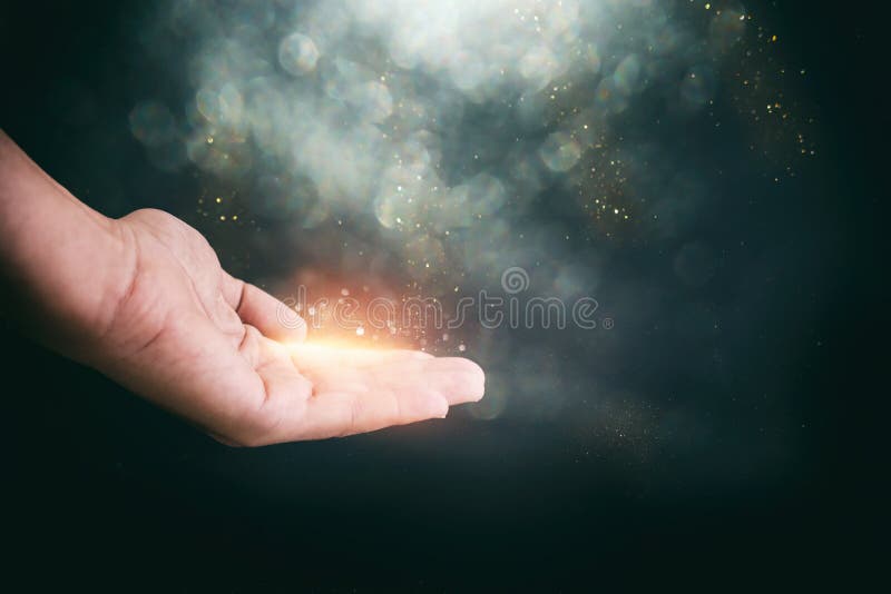 Human Hand and Magical Glowing Light Stock Image - Image of gift ...