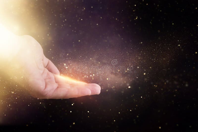 Human Hand and Magical Glowing Light Stock Image - Image of black ...
