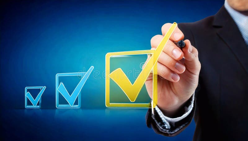 Human Hand Marking a Check Mark on a Digital Checklist in a ...