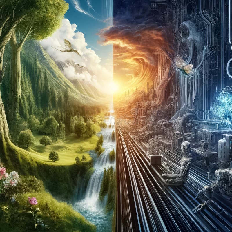 Delicate Dance of Humanity and Technology in Vivid Harmony Stock Image ...