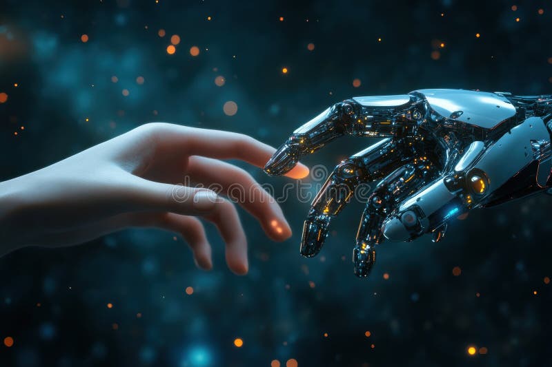 Human Hand Meets Robotic Hand in Modern Collage Representing the ...