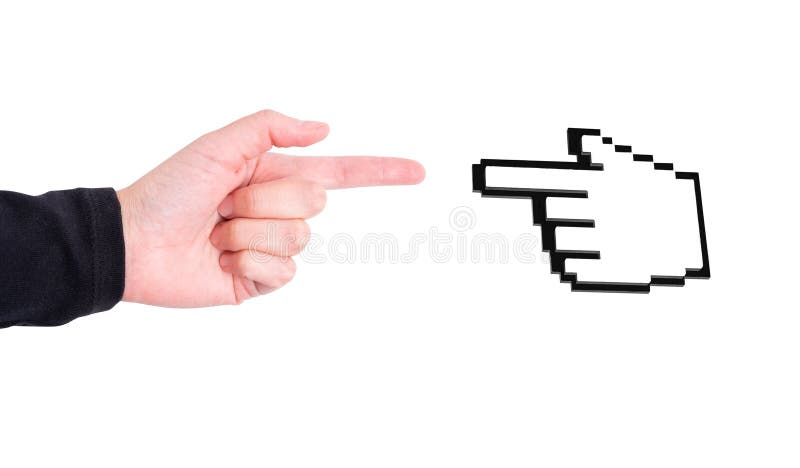Hand Shaped Cursor Sign Clicks a Computer Mouse Stock Photo - Image of ...