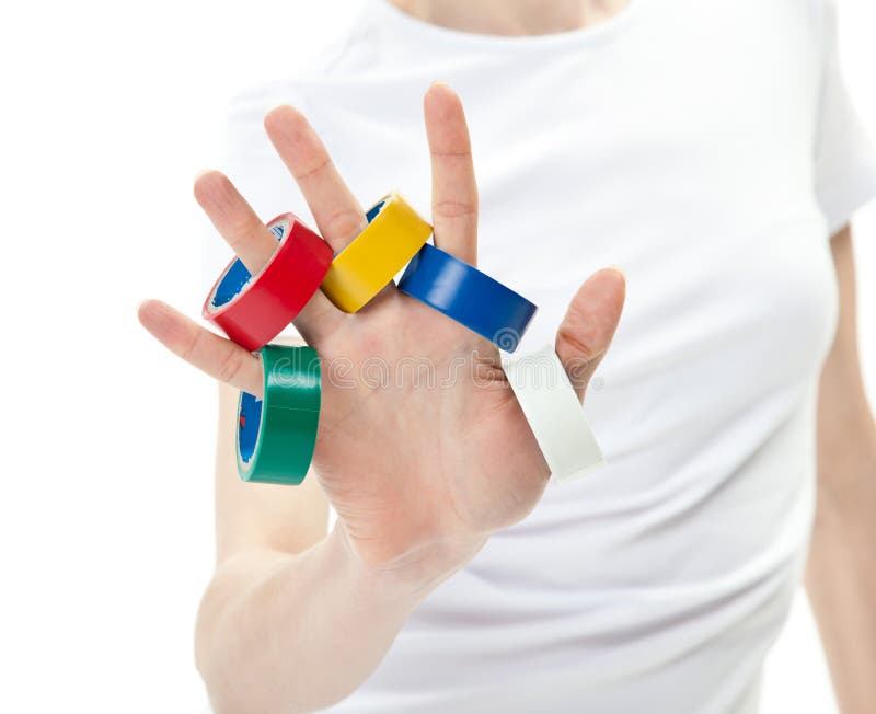 Human Hand with Multicolored Adhesive Tape Stock Image - Image of hand ...