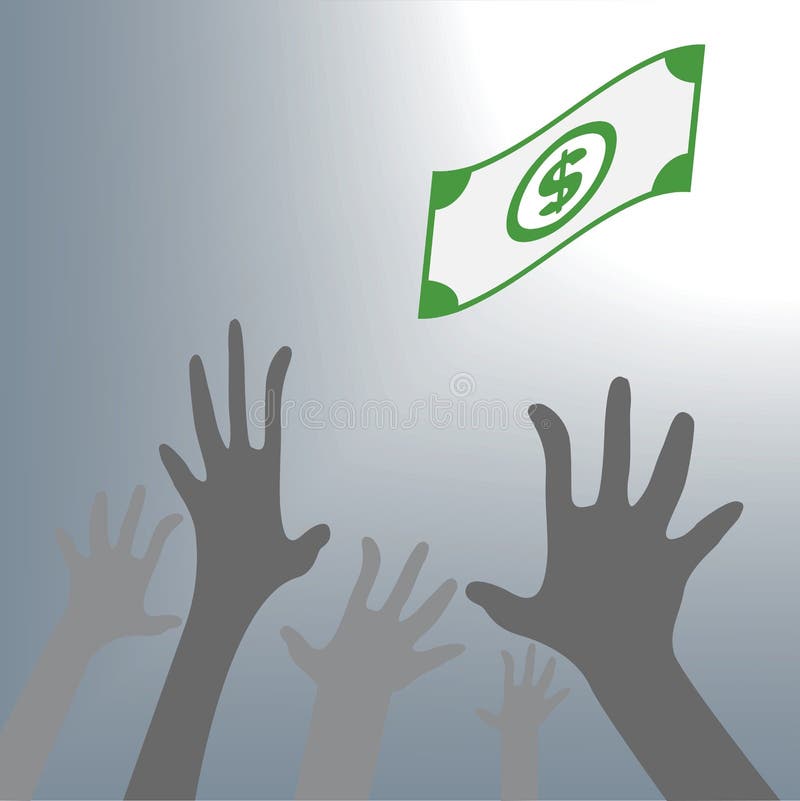 Human Hand Need Money Cash Falling Money. Vector Illustration., Vector ...