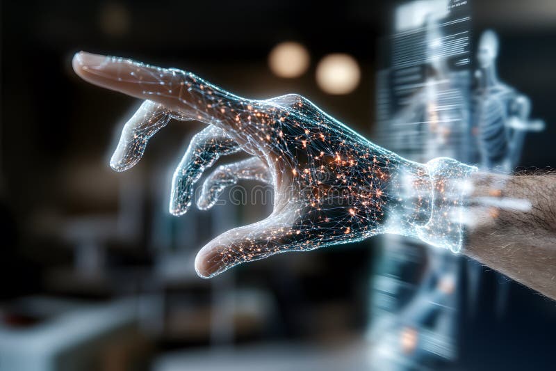 Digital Network Hand Overlay with Glowing Nodes Representing Technology ...