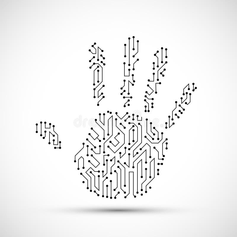 Human Hand Palm with Electronic Circuit Pattern Stock Vector ...