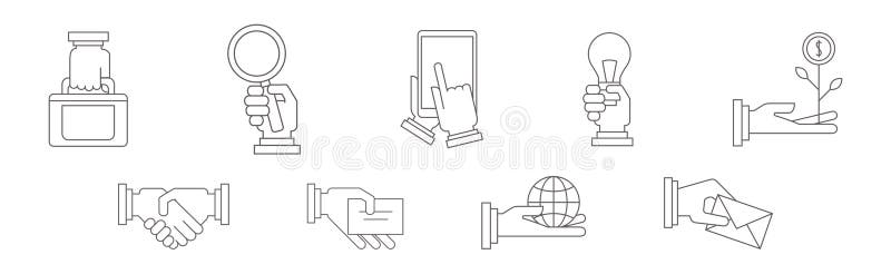 Human Hand Perform Different Action Line Vector Set Stock Vector ...
