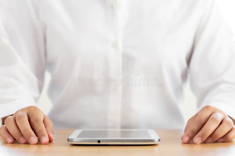 Human Hand Placed beside the Laptop on the Table Stock Image - Image of ...