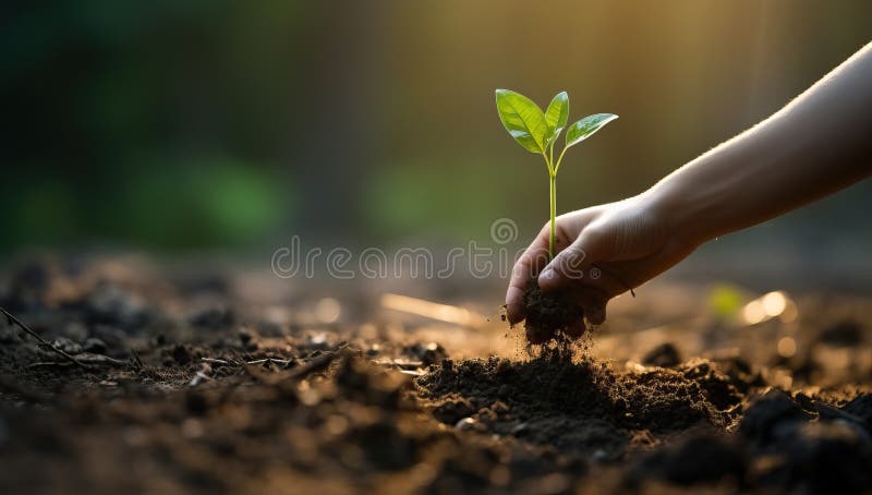 Human Hand Planting a Tree on Fertile Soil, Ecology Concept Stock ...