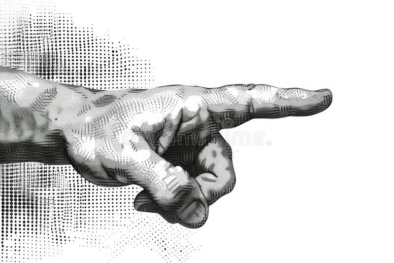 Human Hand Pointing Forward in Halftone Texture, Dotted Pop Art Style ...