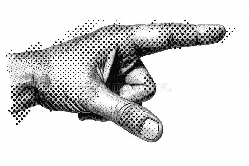 Human Hand Pointing Forward in Halftone Texture, Dotted Pop Art Style ...
