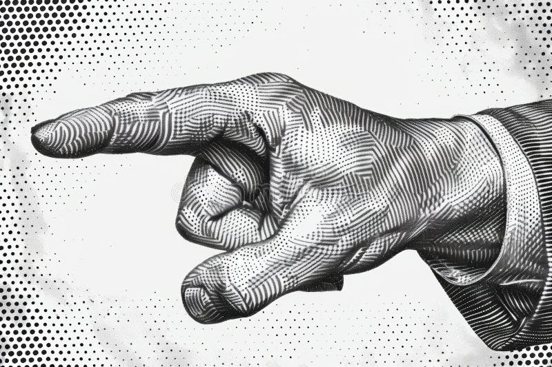 Human Hand Pointing Forward in Halftone Texture, Dotted Pop Art Style ...