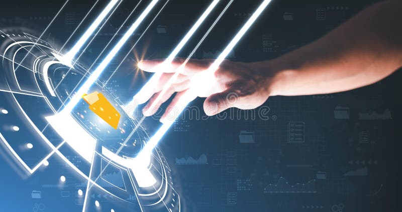 Human Hand Pointing at Icon, Document and Database Management Concept ... Human Hand Pointing at Icon, Document and Database Management Concept ...