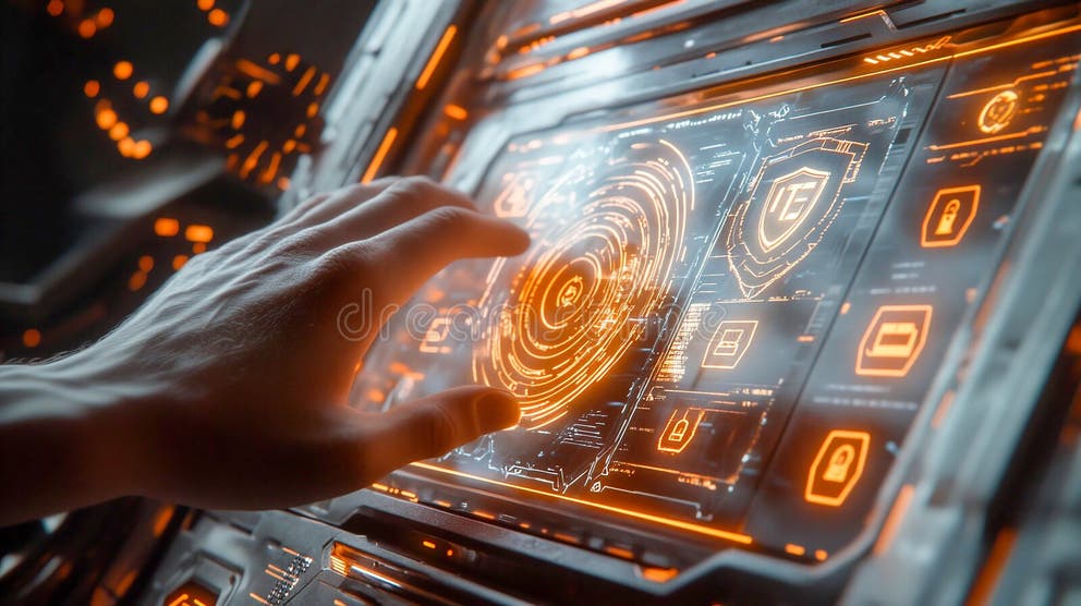 A Human Hand Pointing at a Large Touchscreen Filled with Complex Graphics Stock Image - Image of ...