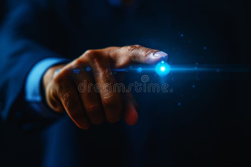 Human Hand Pointing at Something . Glowing Light Effect, Illuminated ...