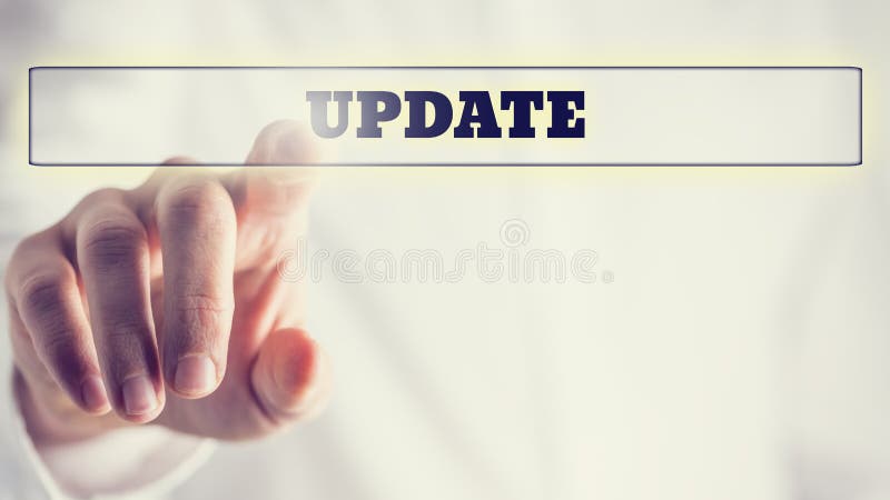 Human Hand Pointing Update Text in Transparent Box Stock Photo - Image ...