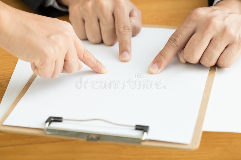 Human Hand Pointing White Paper on Wood Desk Stock Photo - Image of ...