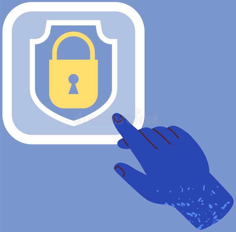 Human Hand Points To Lock, Security Symbol. Closed Padlock with Keyhole ...