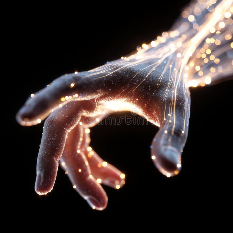 A Human Hand is Portrayed with an Ethereal Effect, Featuring Glowing ...