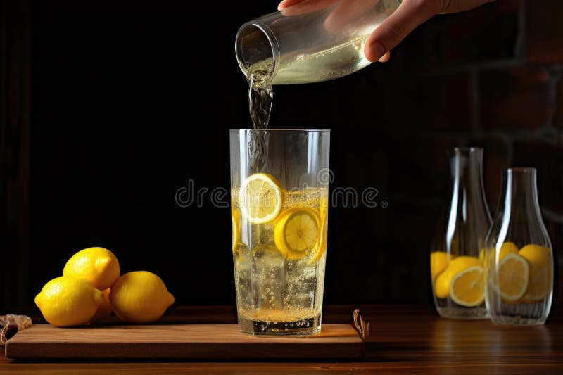 Human Hand Pouring a Jug of Lemonade into a Tall Glass Stock Image ...