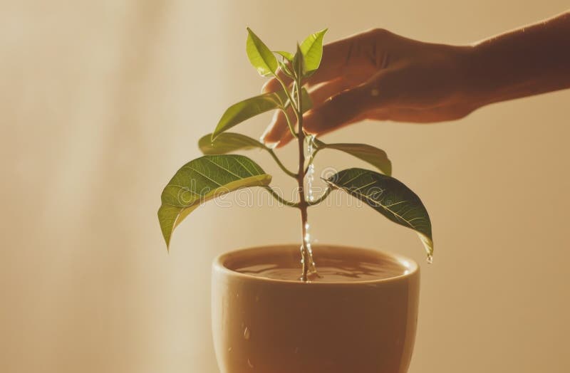 Human Hand Pouring Water into a Potted Plant Stock Photo - Image of ...